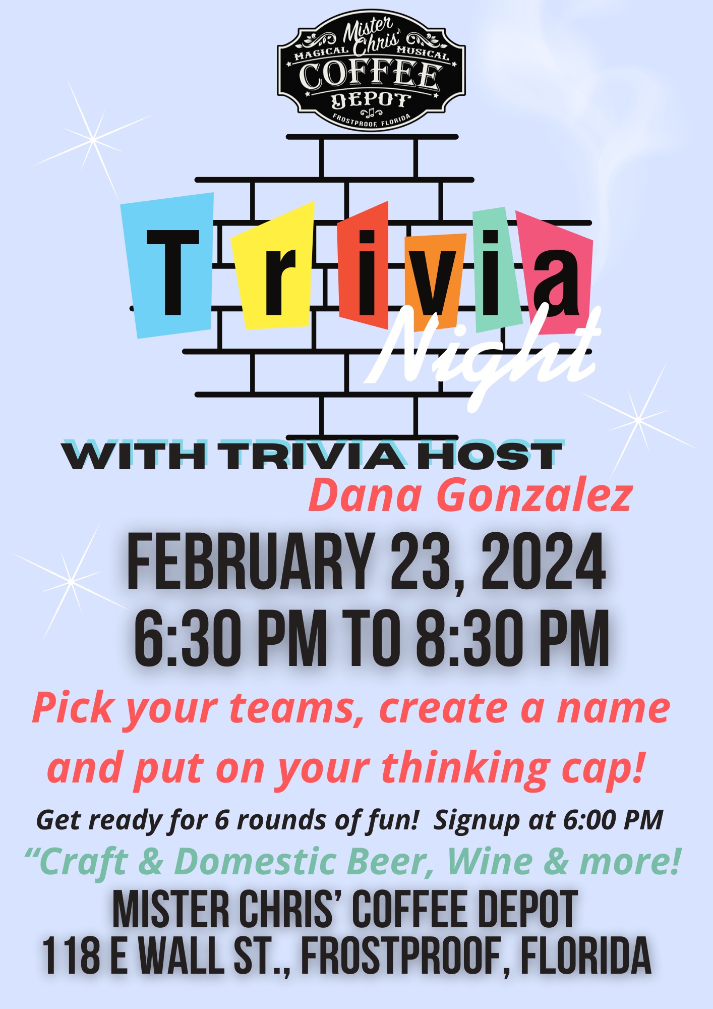 Trivia Night with Tim Tennet at Mister Chris’ Coffee Depot